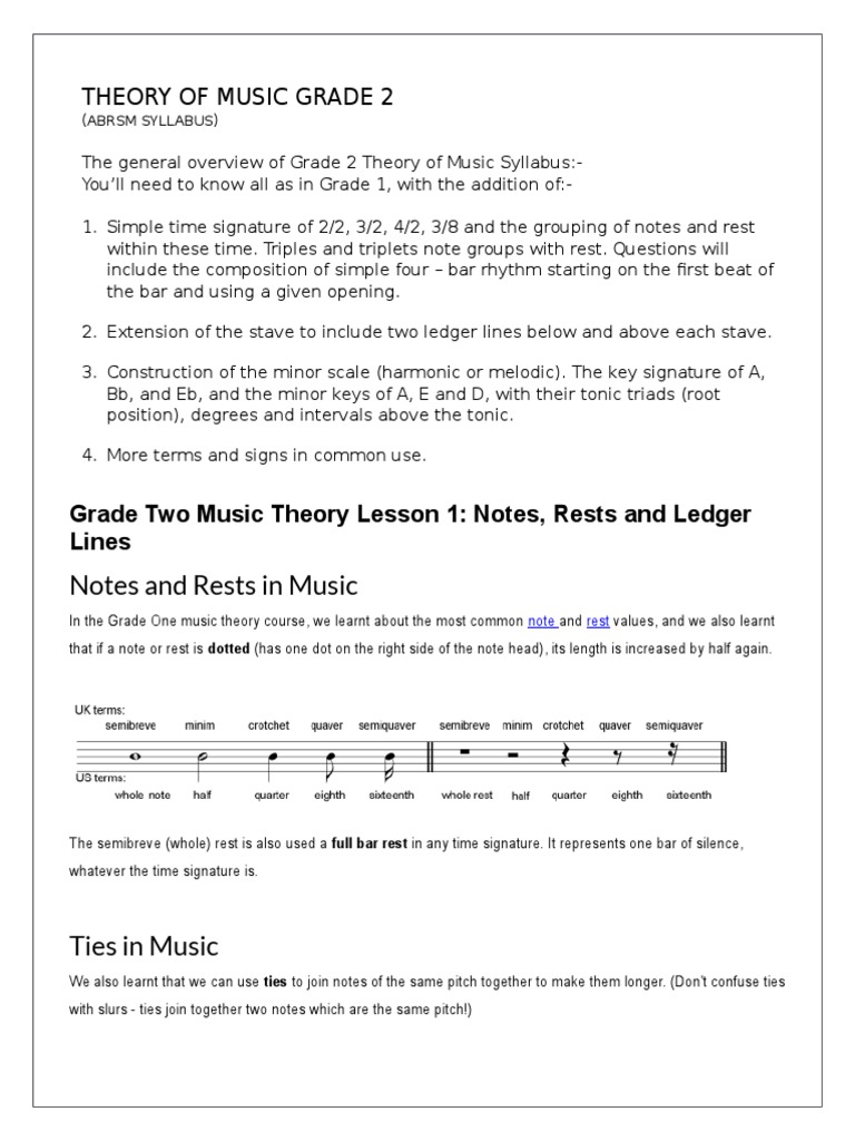 Theory of Music Grade 2: Notes and Rests in Music | PDF | Scale (Music ...