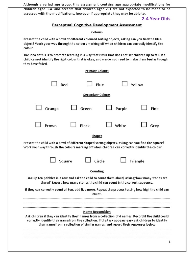 Junior Preschool Assessment 2-4 y o | PDF | Blue | Color