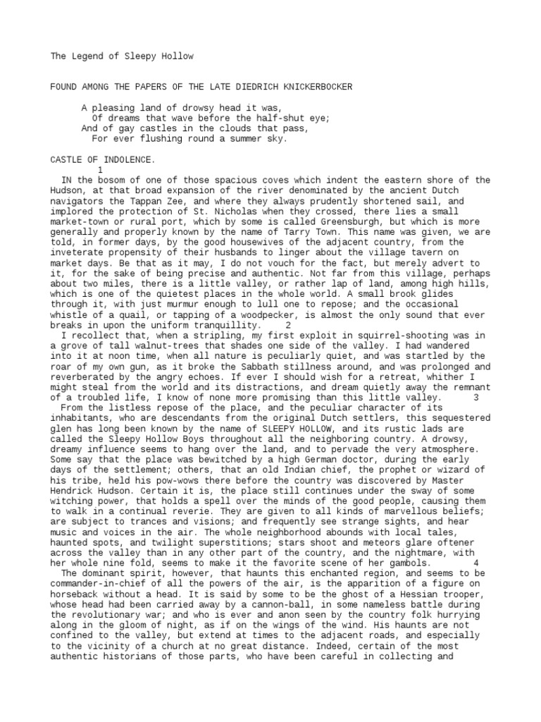 Washington Irving - The Legend of Sleepy Hollow | PDF | Nature | The ...