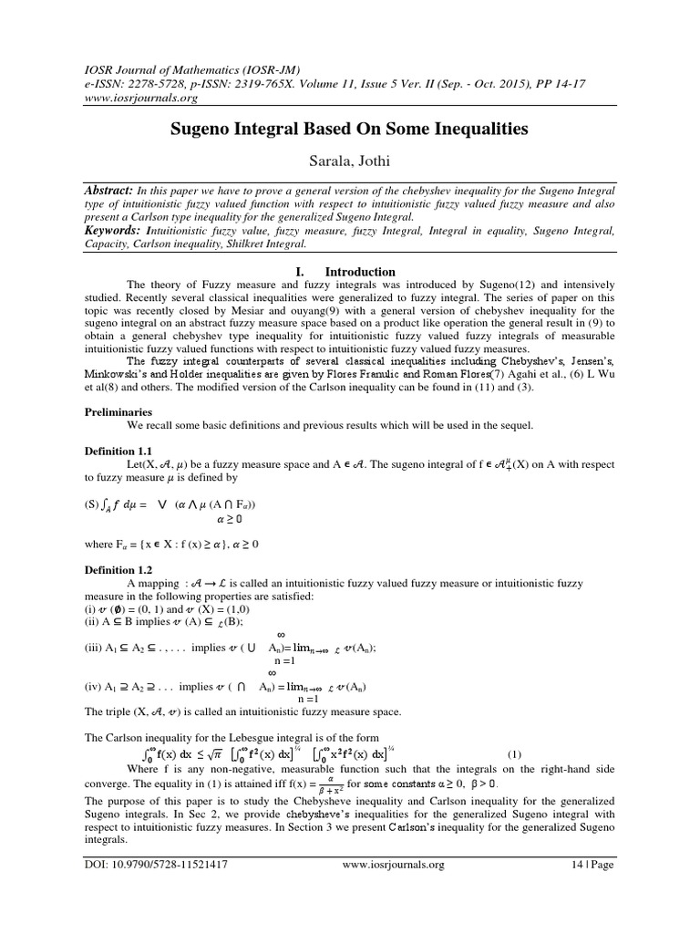 Sugeno Integral Based On Some Inequalities | PDF | Lebesgue Integration ...