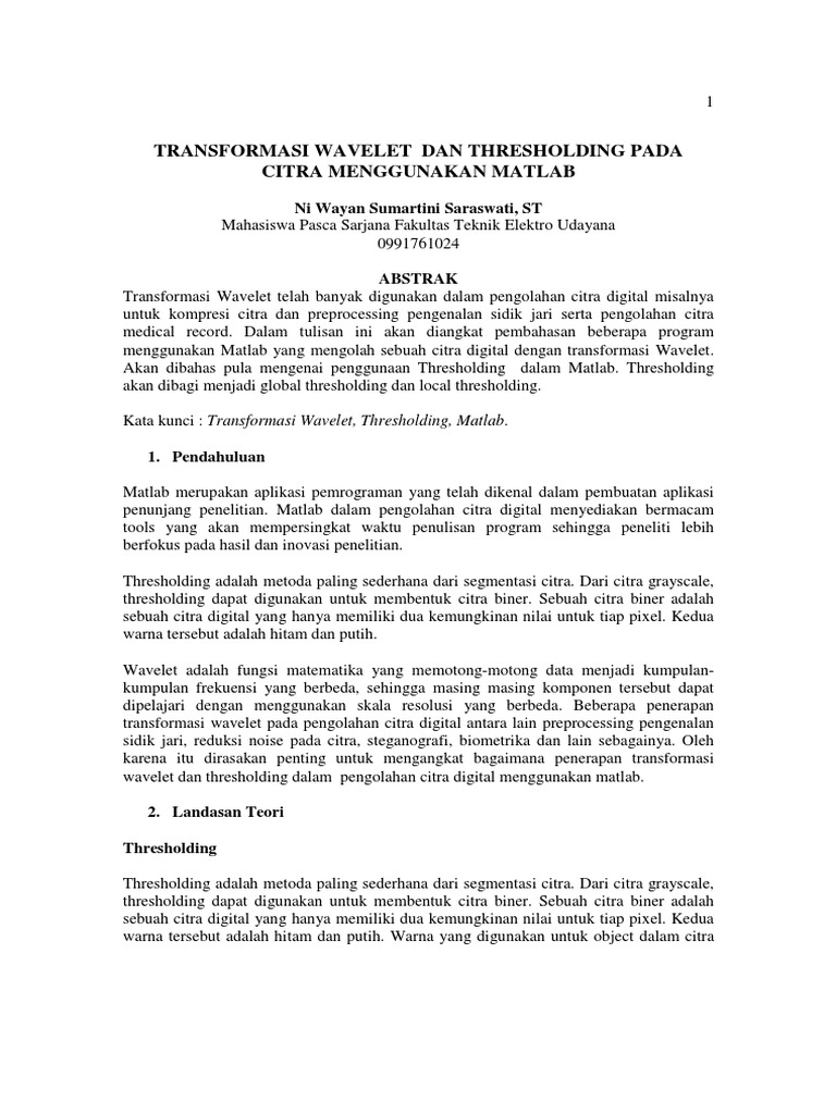 Transformasi Wavelet Pada Citra Menggunakan Matlab | PDF