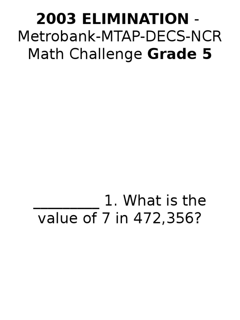 2003 Elimination - Metrobank-mtap-Decs-ncr Math Challenge Grade 5 | PDF | Rectangle | Triangle