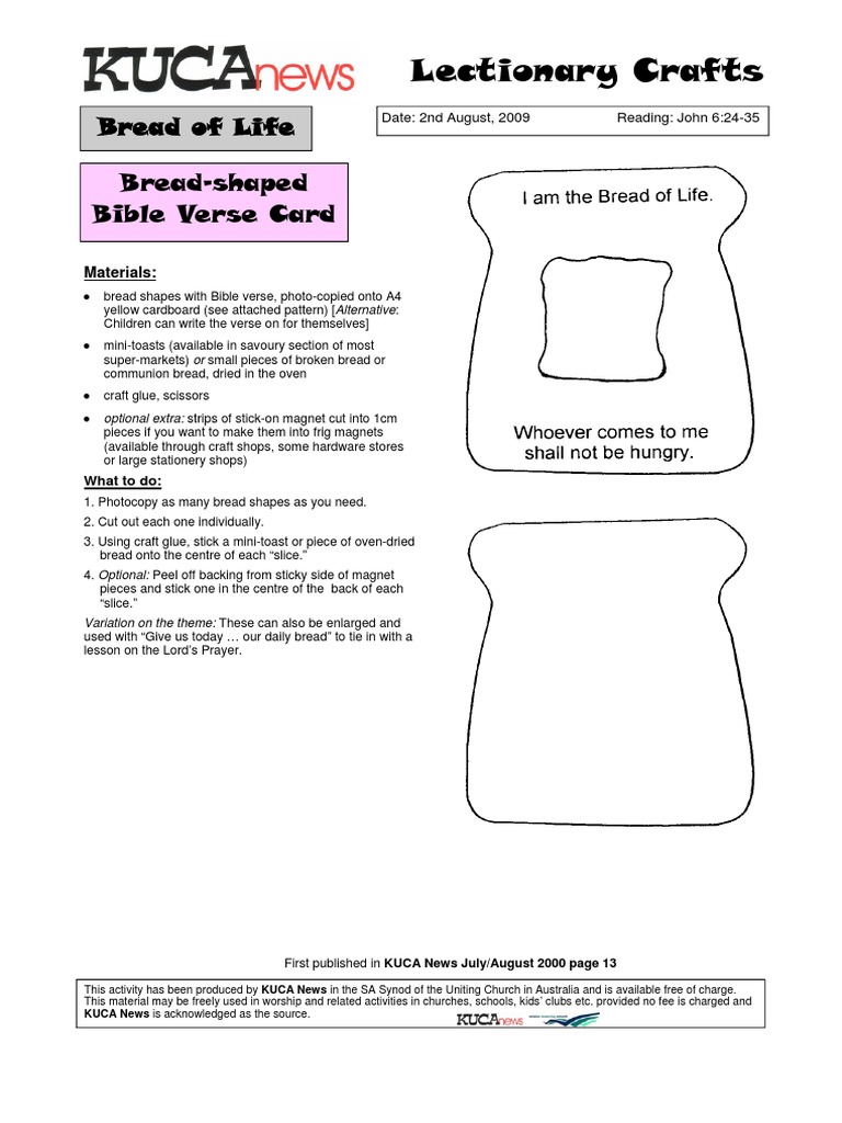 Lectionary Crafts: Bread of Life Bread-Shaped Bible Verse Card | PDF