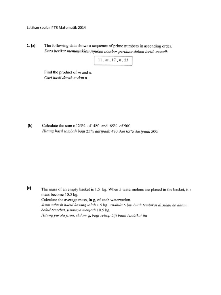 Latihan Soalan Pt3 Matematik 2014 Pdf