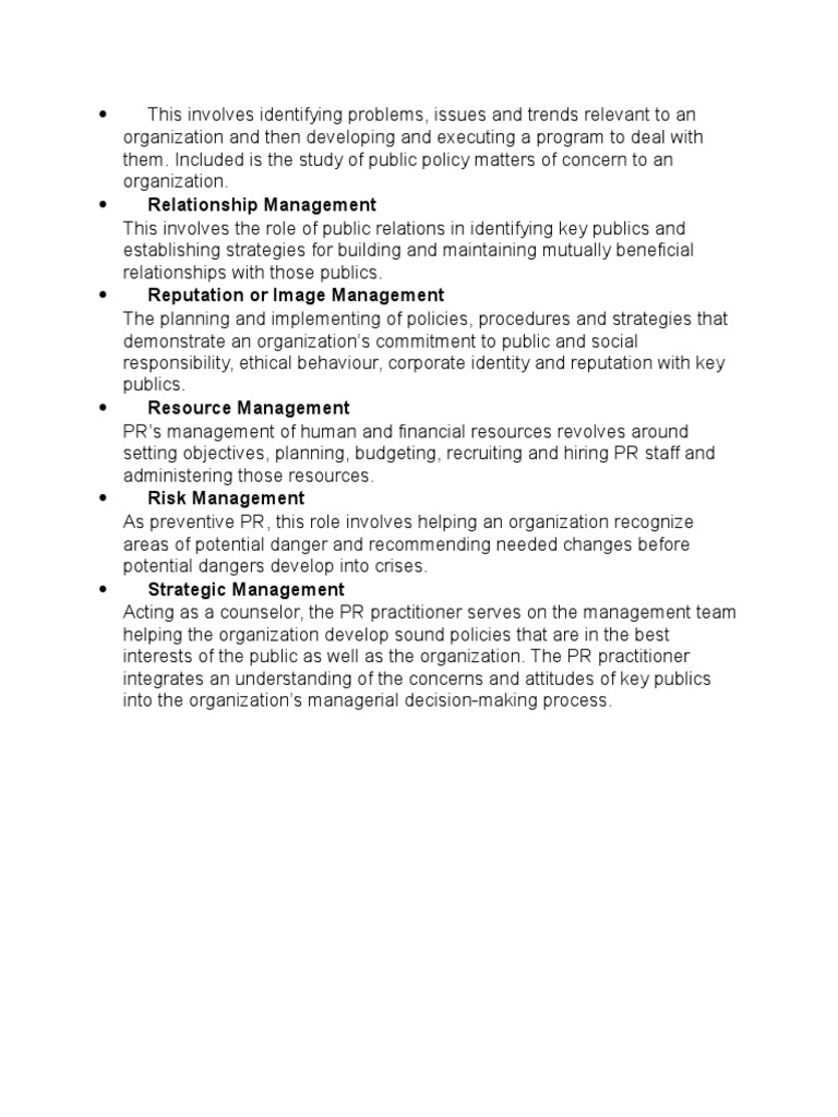 Public Relations Management Roles | PDF | Career & Growth