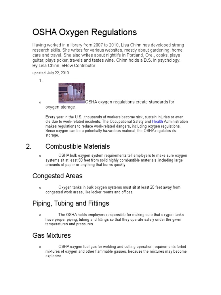 OSHA Oxygen Regulations | PDF | Occupational Safety And Health ...