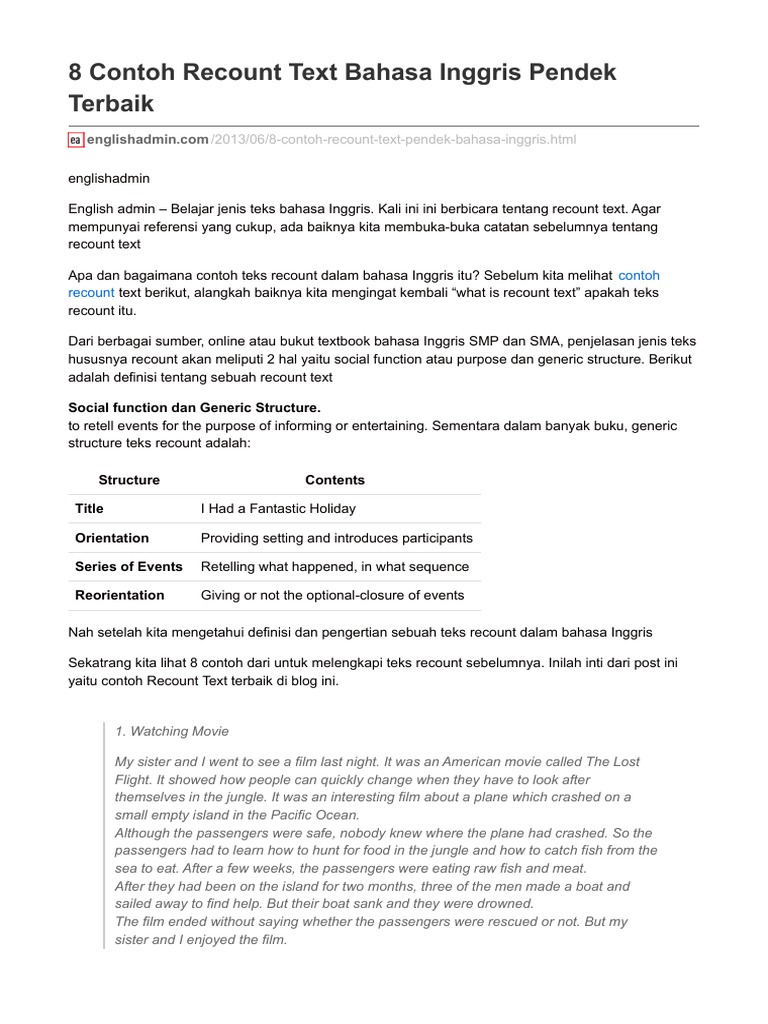 Contoh Recount Text Bahasa Inggris | PDF | Art