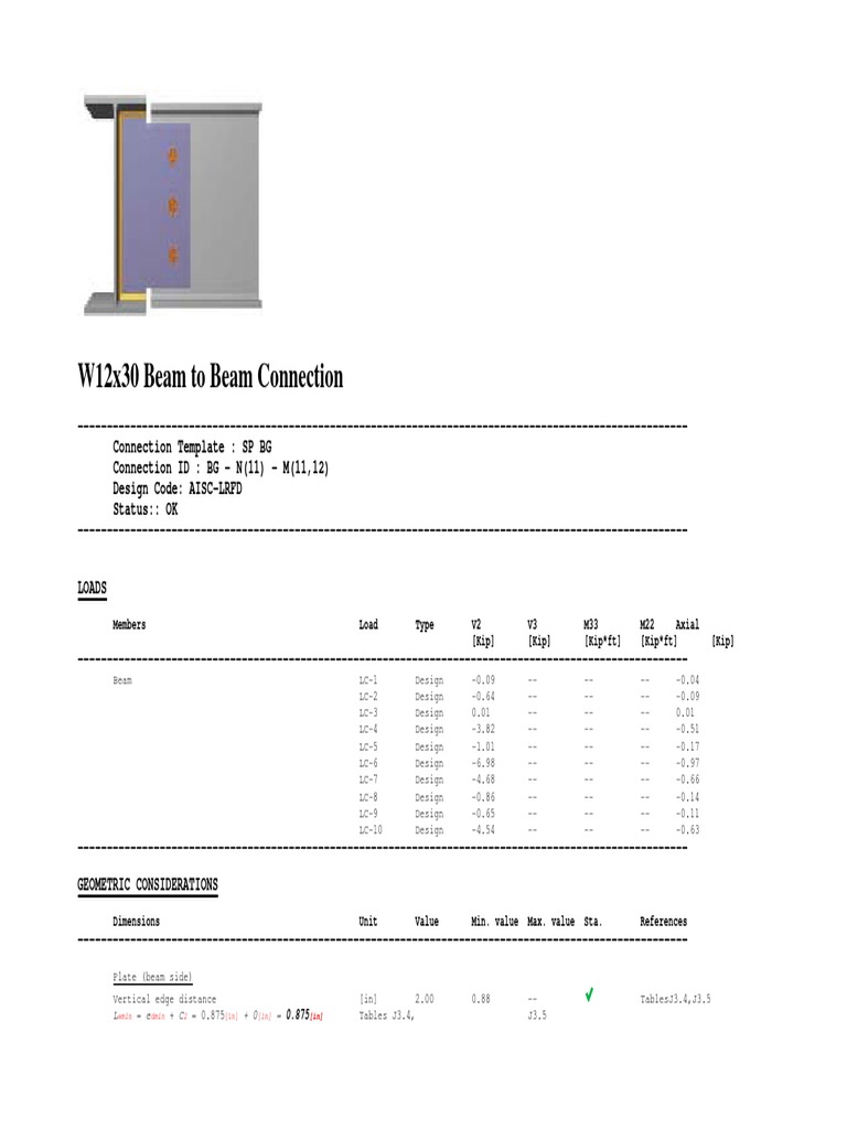 W12x30 Beam To Beam | PDF | Screw | Stress (Mechanics)