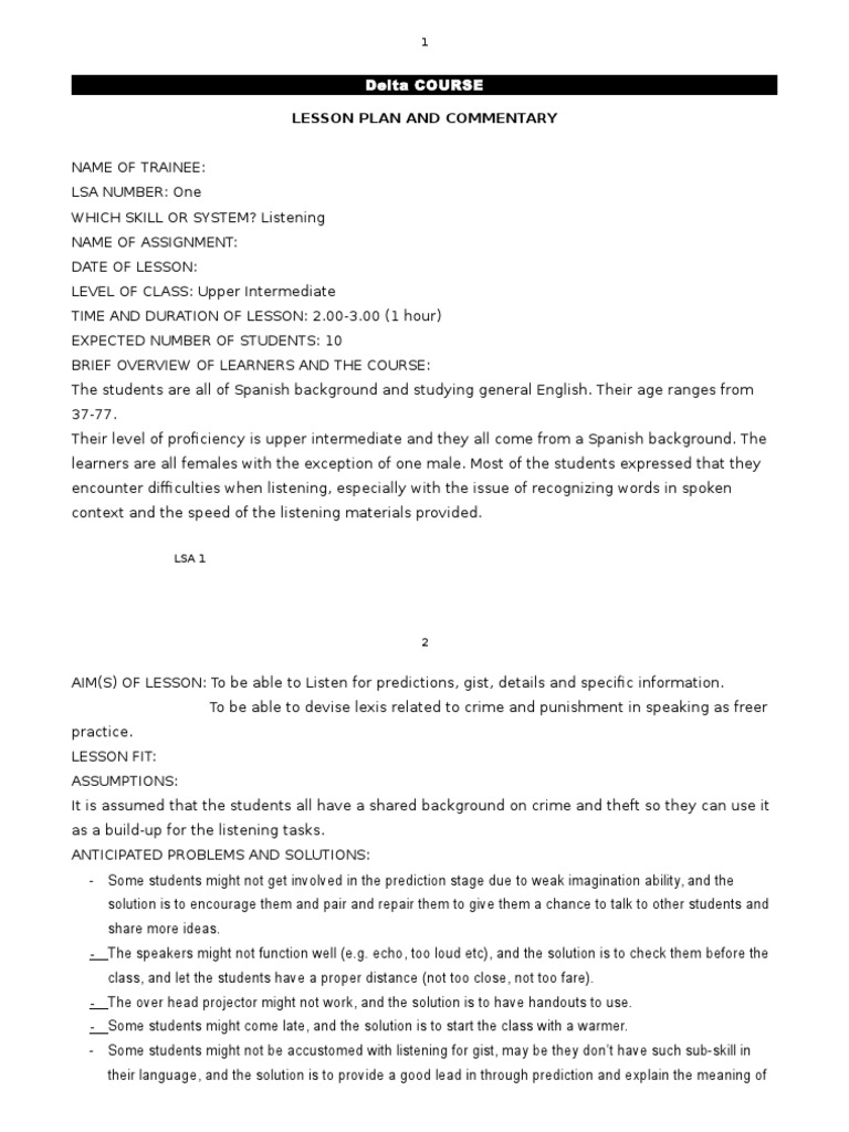 Lesson Plan and Commentary: Delta COURSE | Download Free PDF | Lesson ...
