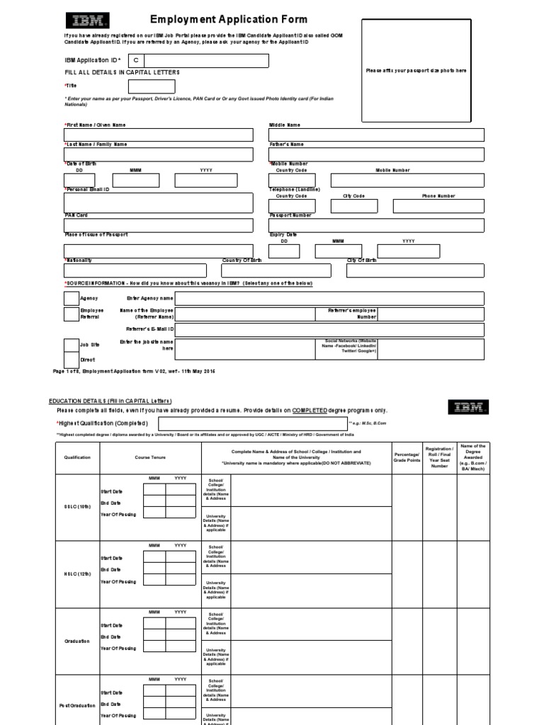 IBM Employment Application Form - .XL | PDF | Identity Document ...