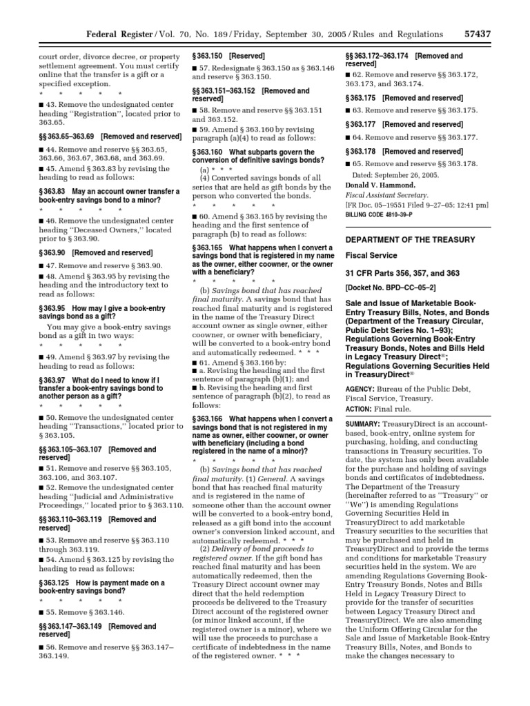 TreasuryDirect Regulations Update | PDF | United States Treasury ...