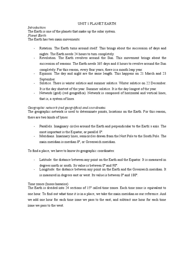 Unit 1 Planet Earth | PDF | Equator | Climate