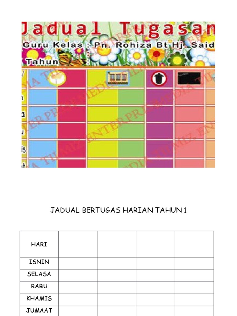 Jadual Bertugas Harian Tahun 1 | PDF