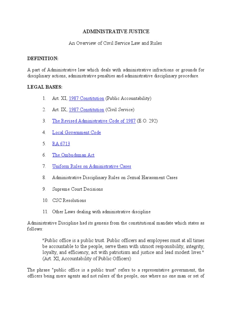 Administrative Justice An Overview of Civil Service Law and Rules | PDF
