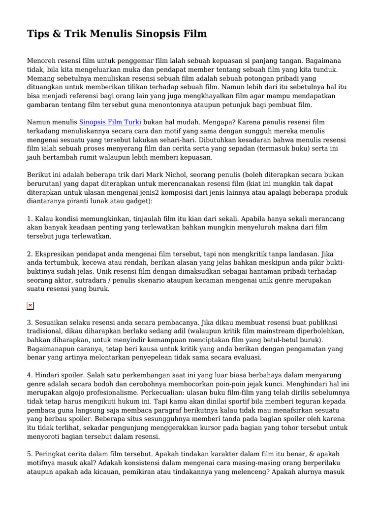 Tips & Trik Menulis Sinopsis Film | PDF