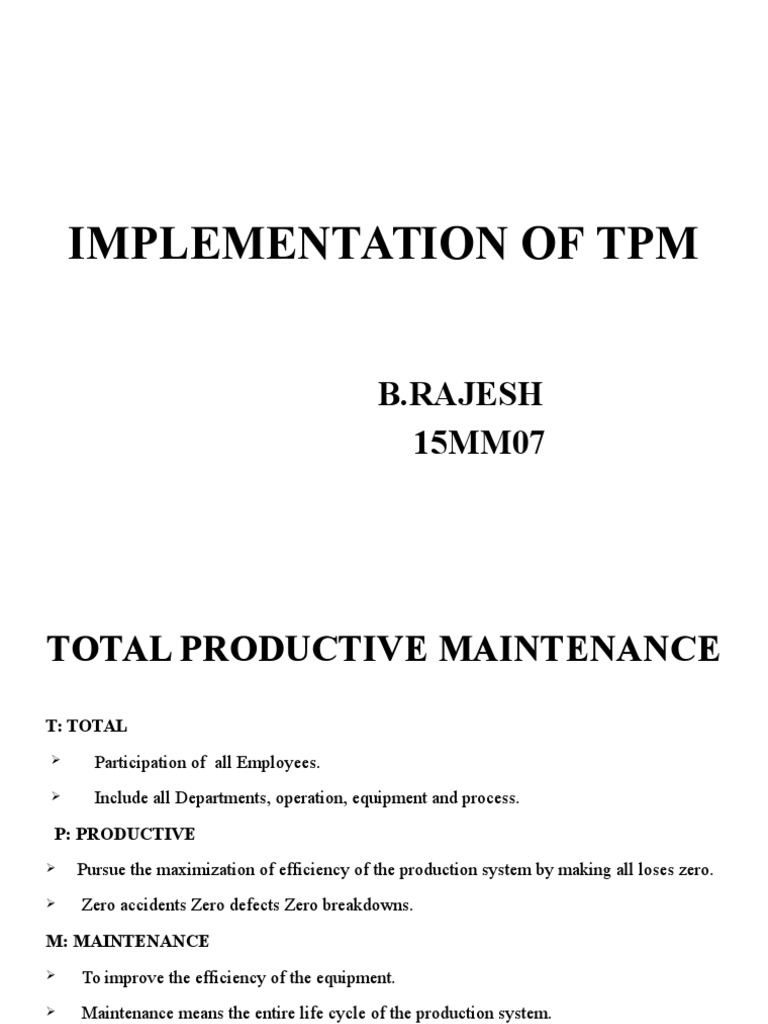 Implementation of TPM | PDF | Operations Management | Employment