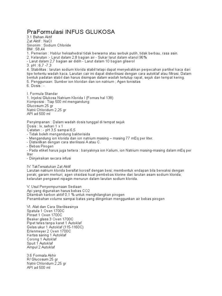 Praformulasi Infus Glukosa | PDF