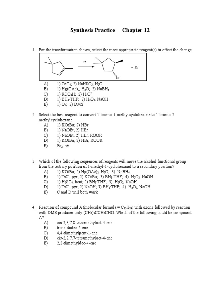 Organic Synthesis Practice Problems | PDF | Chemical Synthesis ...