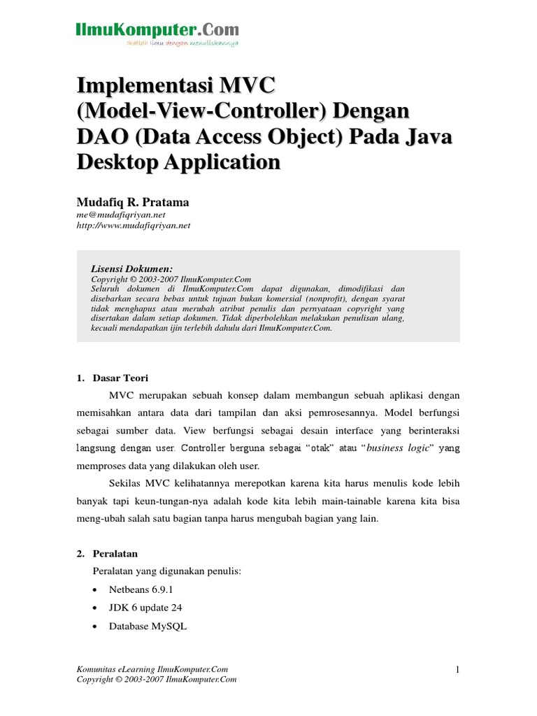 Mudafiq Implementasi MVC DAO Java Desktop | PDF