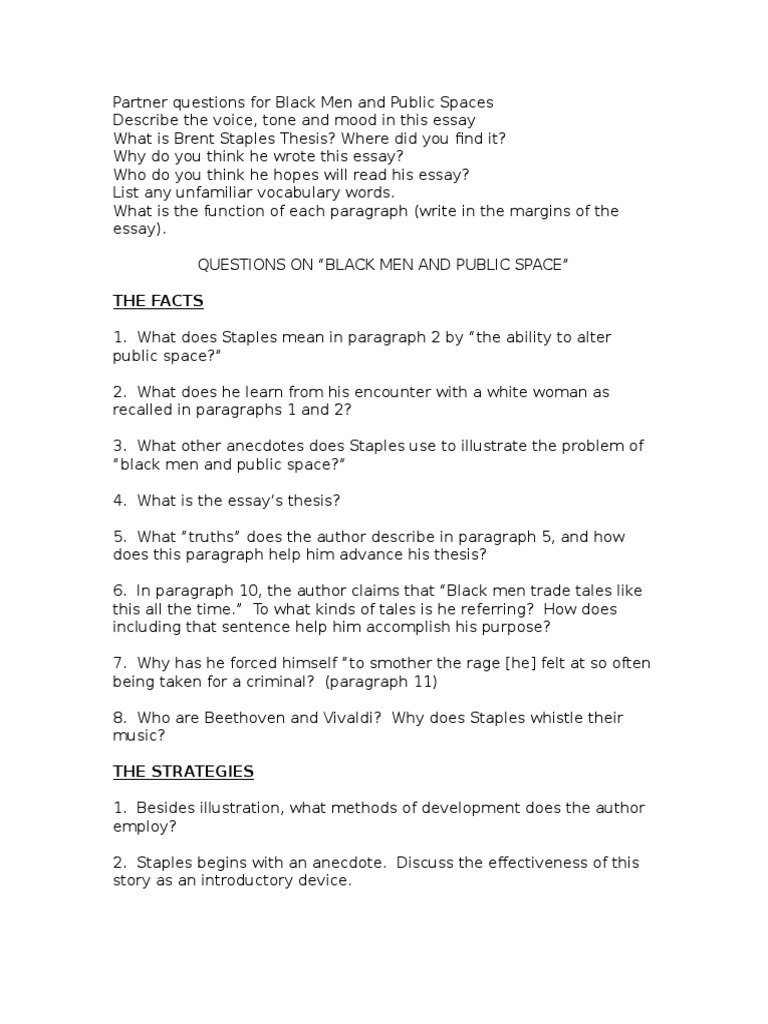 Questions For Black Men and Public Spaces | PDF | Paragraph | Essays