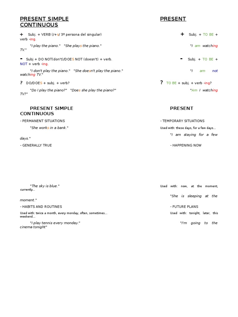 Present Simple Present Continuous | PDF | Linguistics | Syntactic Relationships