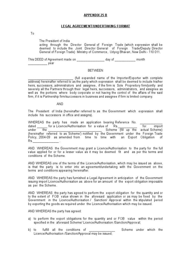 APPENDIX 25 B (Legal Agreement-Undertaking Format) | PDF | Guarantee ...