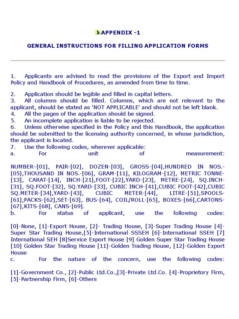 Appendix -1 General Instructions For Filling Application Forms ...