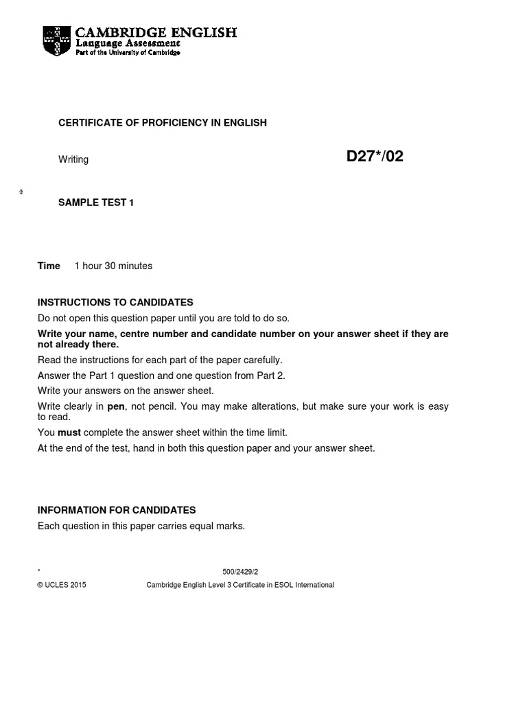 Cambridge English Proficiency Sample Paper 1 Writing v2 | PDF | Advertising