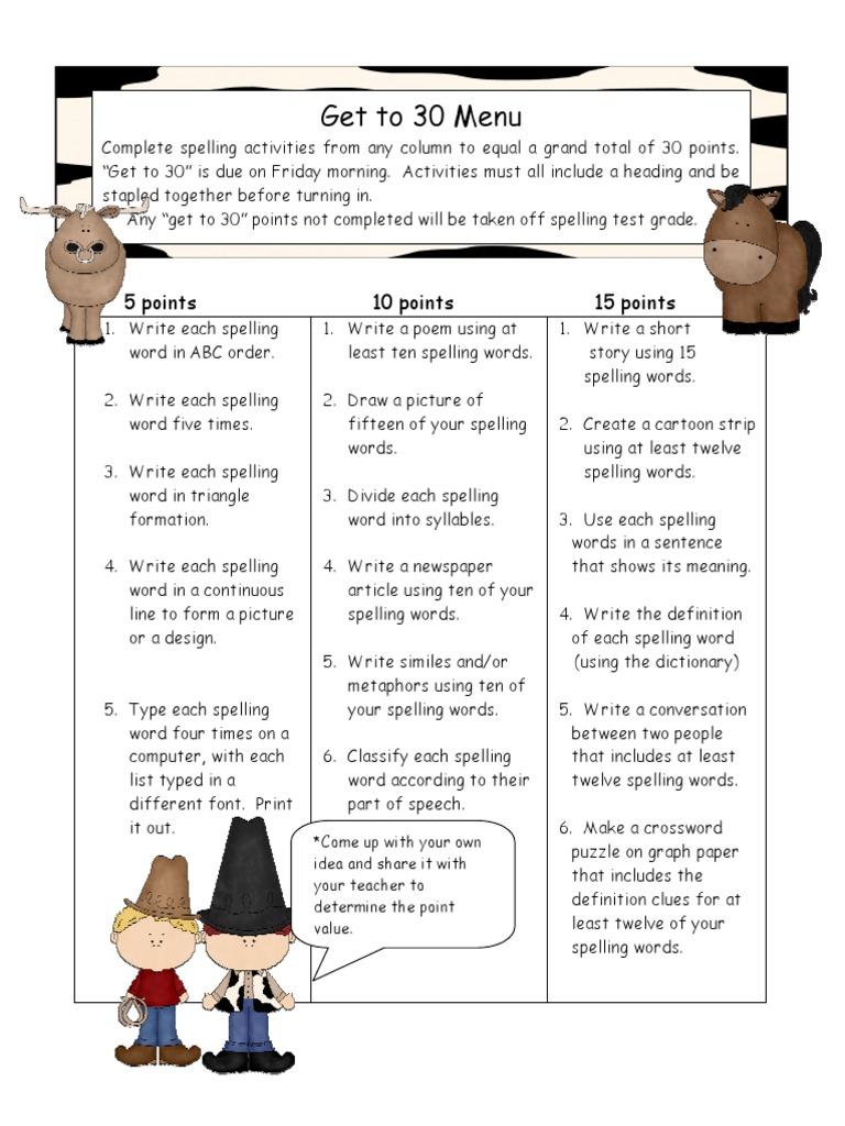 Spelling Activities for 30 Points | PDF | Career & Growth | Home & Garden