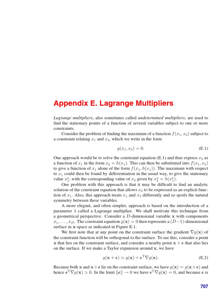Appendix E. Lagrange Multipliers | Download Free PDF | Calculus | Analysis