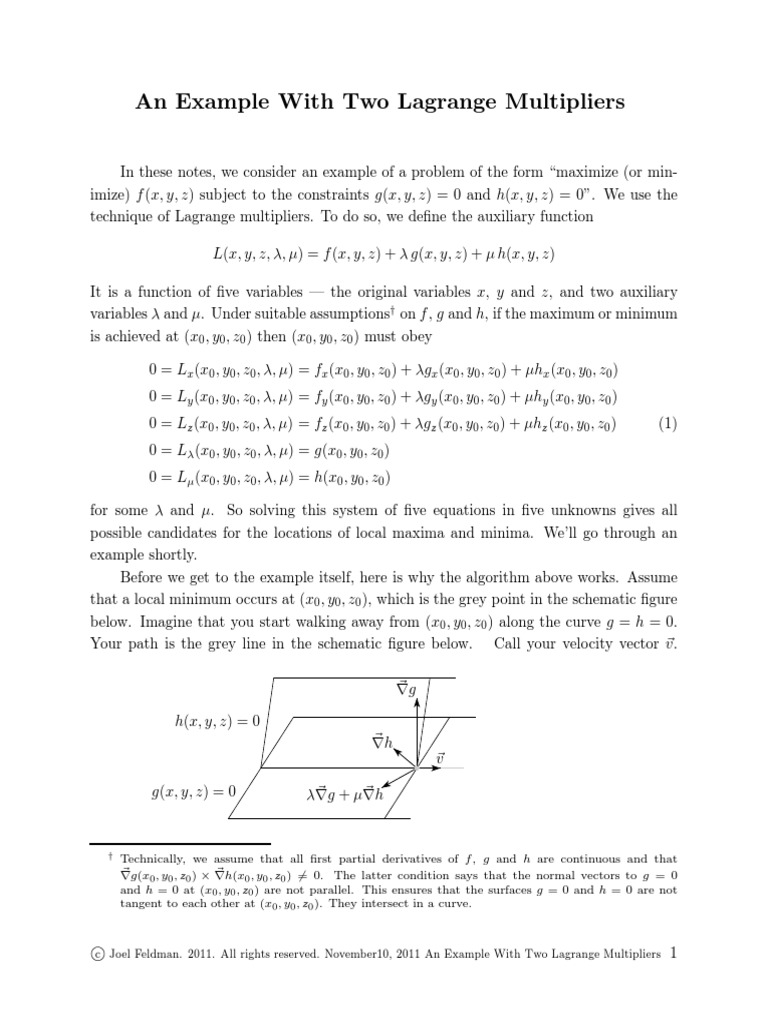 An Example With Two Lagrange Multipliers | PDF | Analysis | Space
