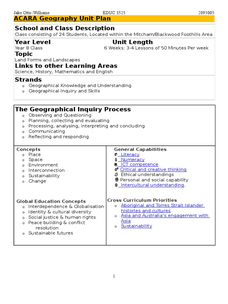 Unit Plan Geography Jake Otto-Williams | PDF | Landscape | Creativity
