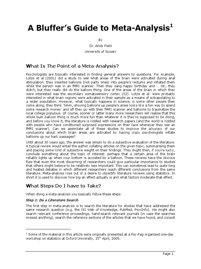 2005 - M - Field Andy - A Bluffer Guide To Meta Analysis | PDF | Meta Analysis | Effect Size