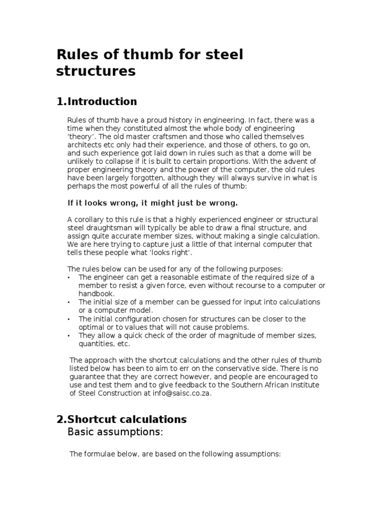 Rules of Thumb For Steel Structures | PDF | Framing (Construction ...