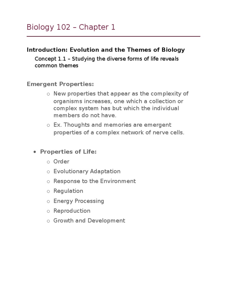 Biology 102 - Chapter 1 | PDF | Life | Organisms