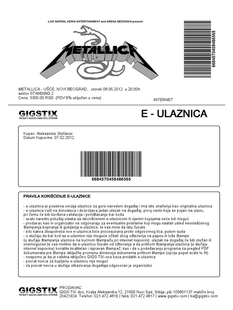 Metallica Ticket | PDF