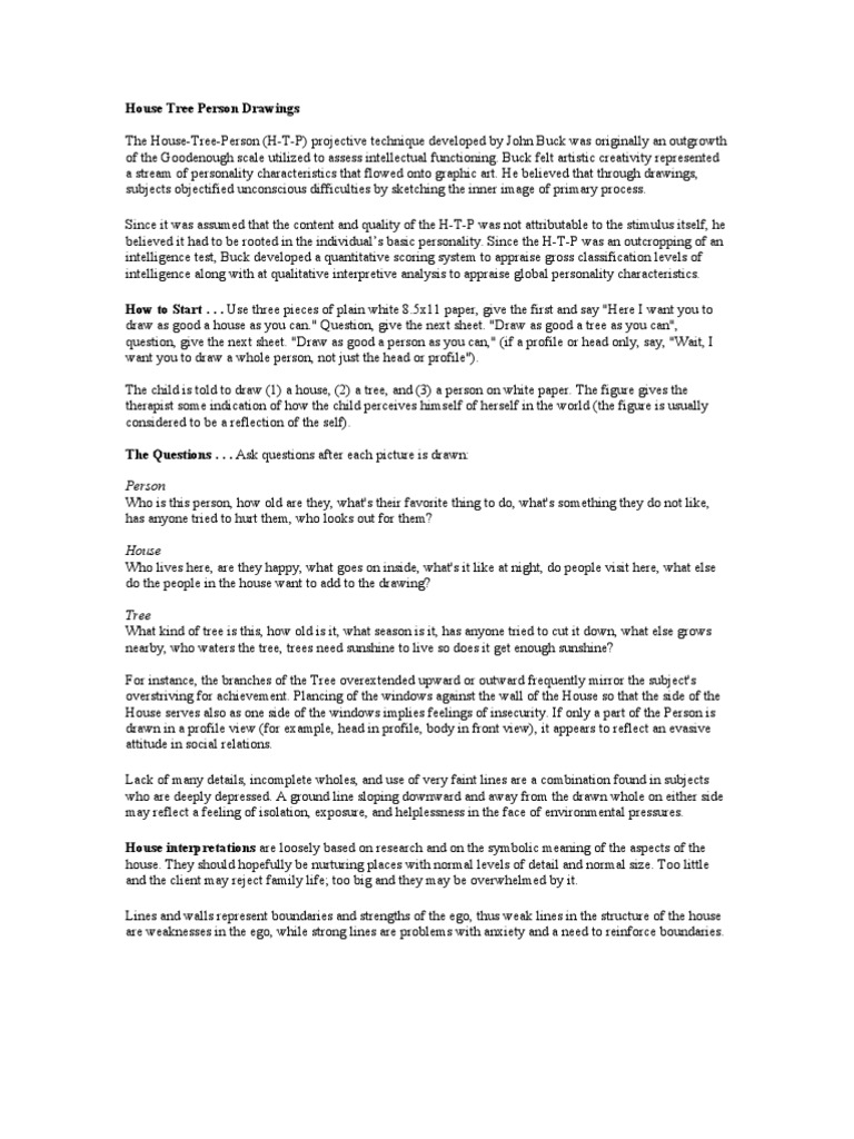 House-Tree-Person Test Overview | PDF | Psychology | Behavioural Sciences