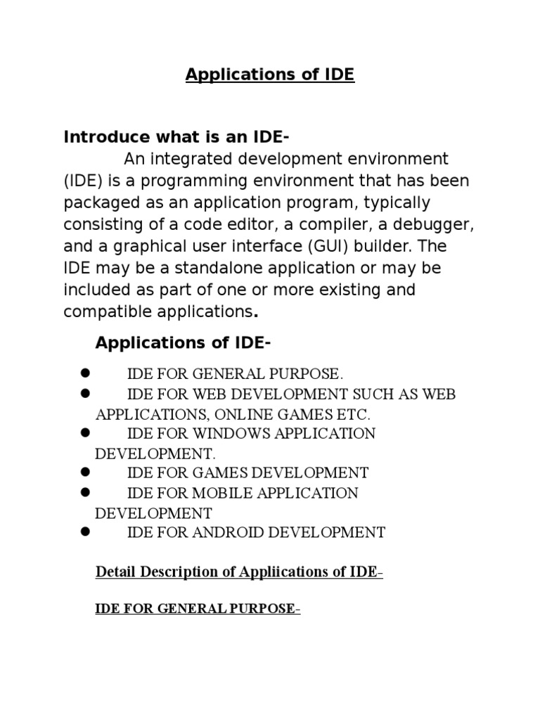 Applications of IDE: Ide For General Purpose | PDF | Integrated ...