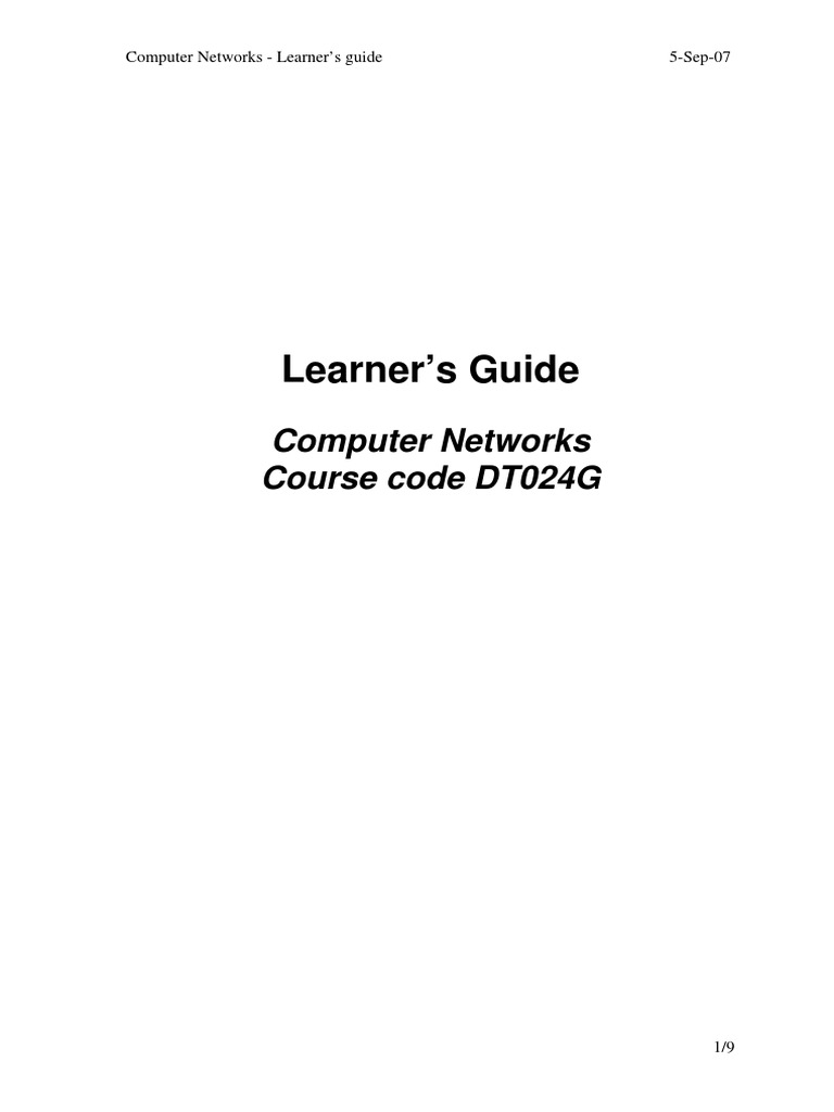 Learner's Guide: Computer Networks Course Code DT024G | PDF | Computer Network | Internet ...