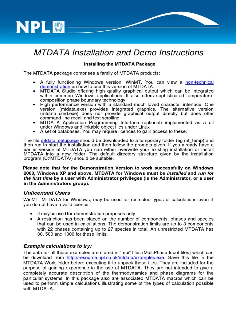 MTDATA Installation and Demo | PDF | Microsoft Windows | Command Line ...