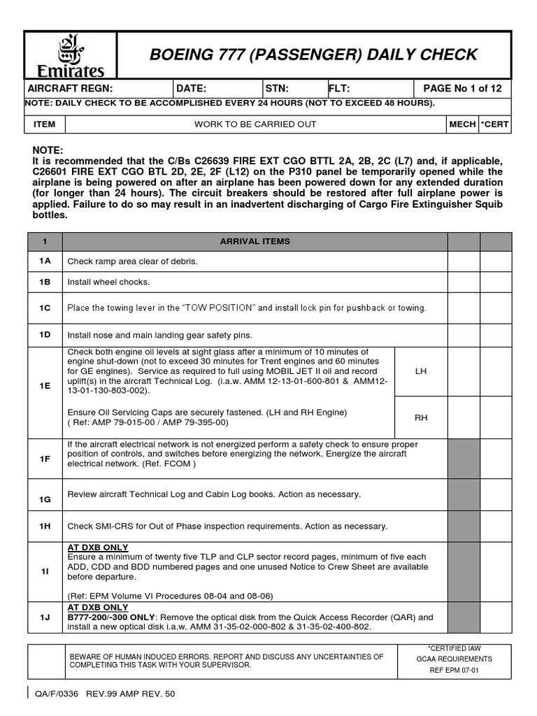Boeing 777 Daily Preflight Checklist | PDF | Tire | Landing Gear