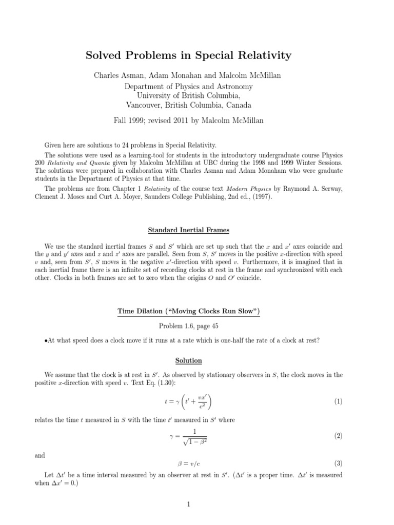 Solved Problems Relativity | PDF | Electronvolt | Momentum Solved Problems Relativity | PDF | Electronvolt | Momentum