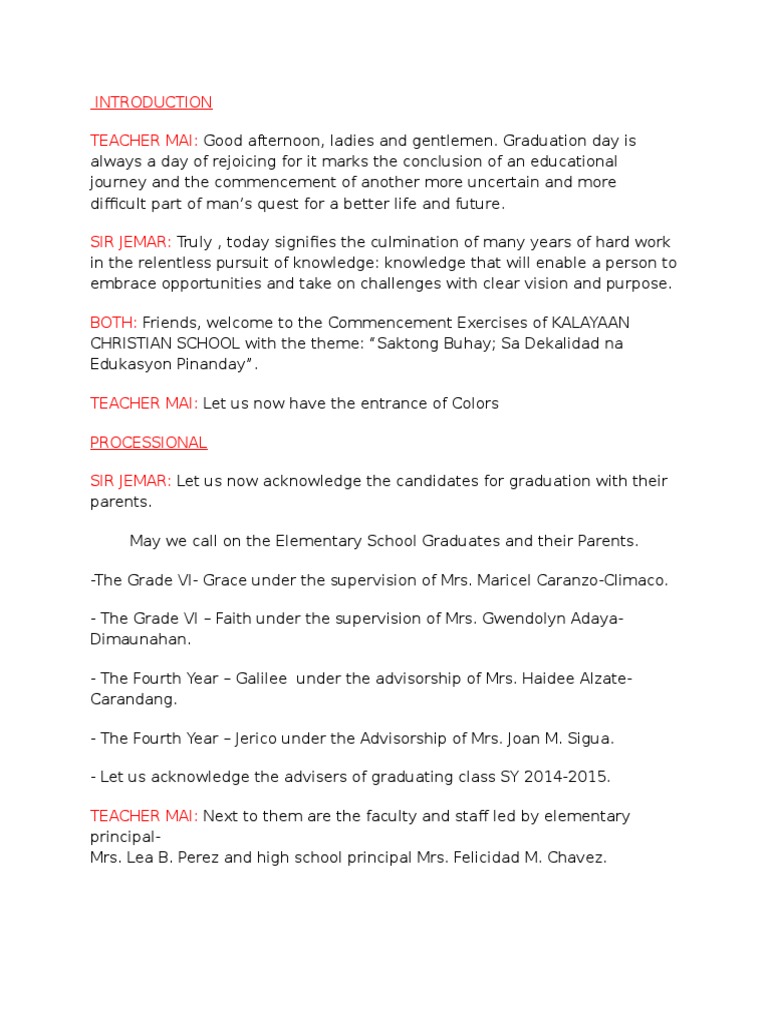 Script Graduation in Kalayaan christian school | Schools | Students