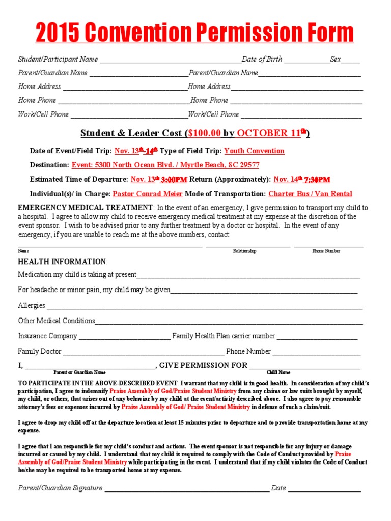 2015 Youth Convention Permission Form | PDF | Career & Growth | Social ...