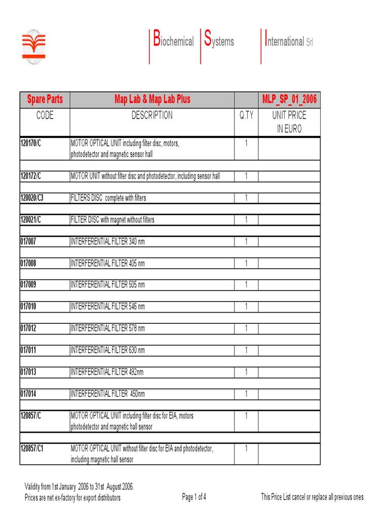 Ystems Nternational Iochemical: Spare Parts Map Lab & Map Lab Plus MLP ...