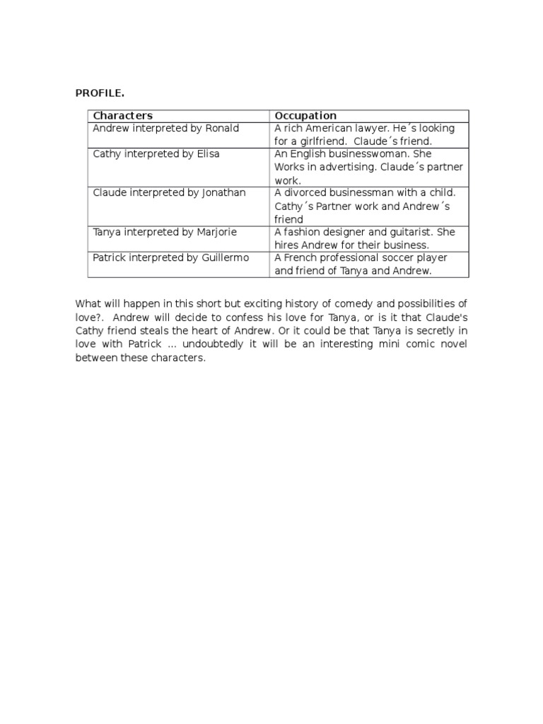Romantic Comedy Character Profiles | PDF