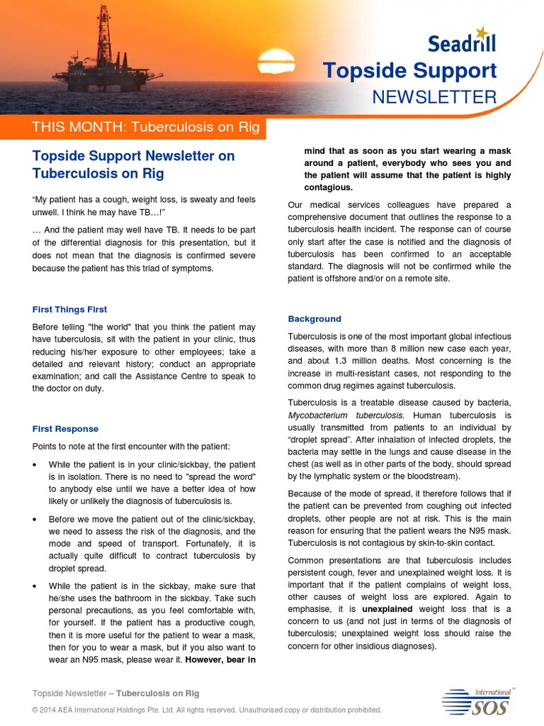 Seadrill Topside Support Newsletter May 2014 On Tuberculosis On Rig | PDF | Tuberculosis | Infection