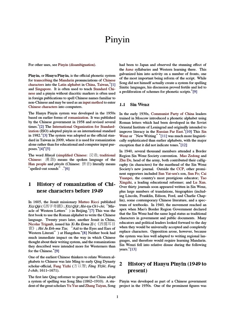 Pinyin: 1 History of Romanization of Chi-Nese Characters Before 1949 ...