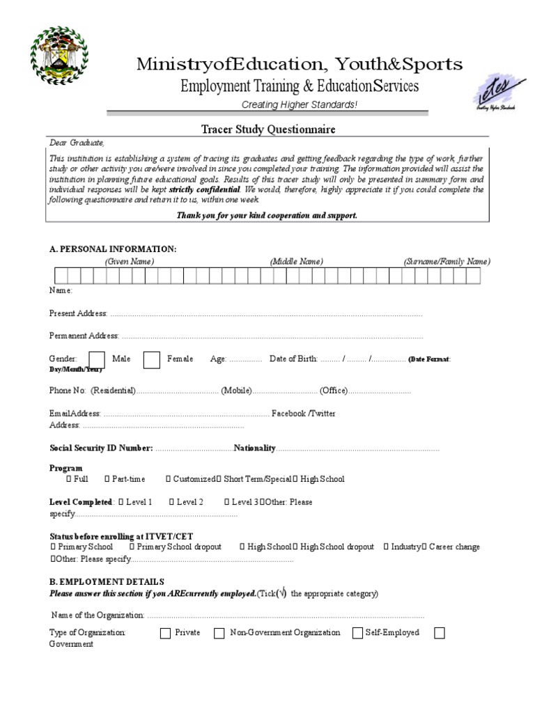 Graduate Tracer Study Questionnaire | PDF | Employment | Vocational ...