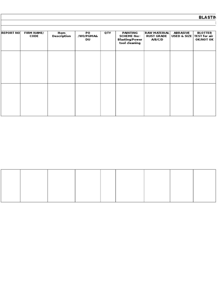 Blasting & Painting Log Book Rev 01 | PDF | Technology & Engineering